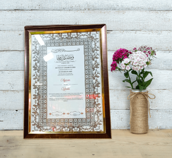 Elegant Nikah Certificate Frame Bride & Groom Marriage Certificate ...